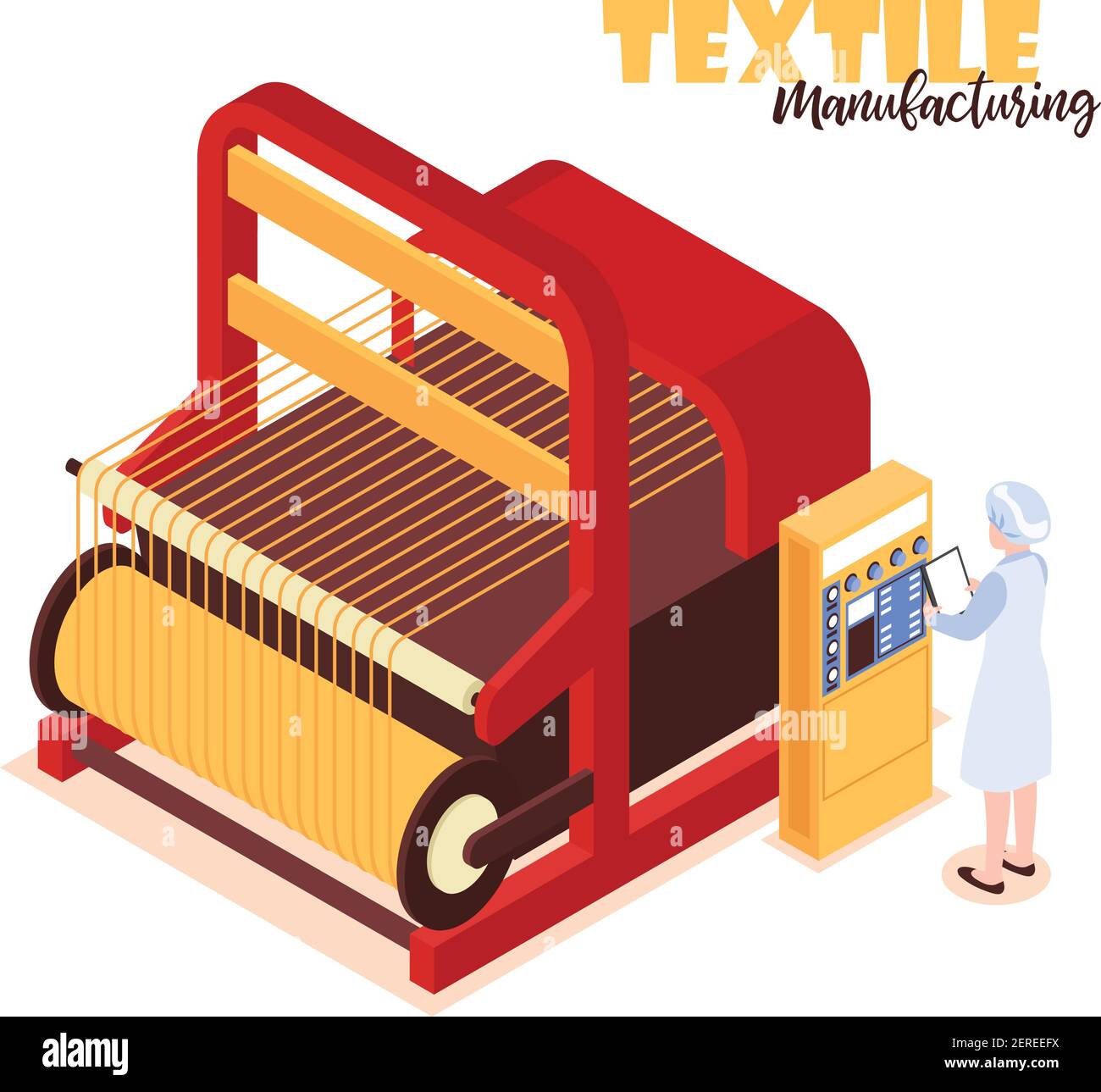 Isometric colorful concept with textile factory worker standing near ...