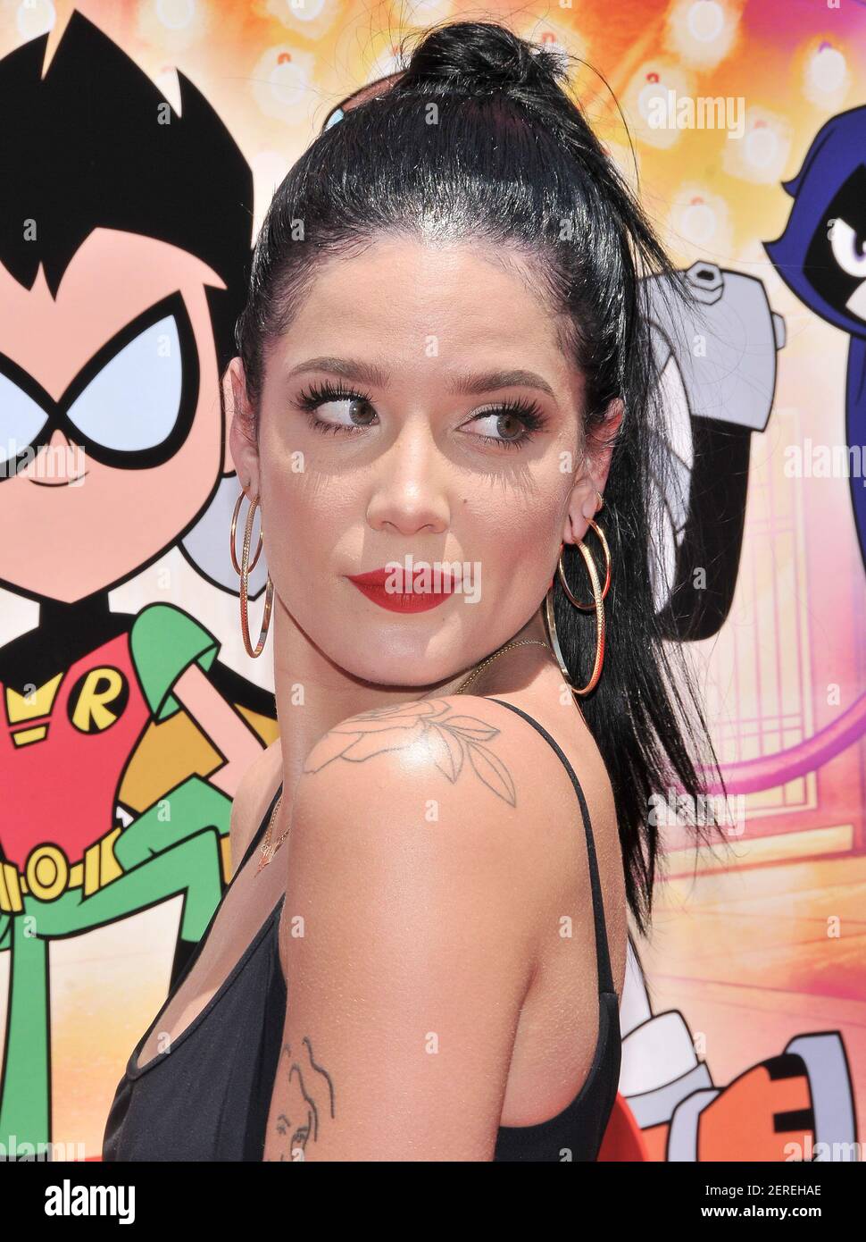 Halsey arrives at the "Teen Titans Go! To The Movies" Los Angeles ...