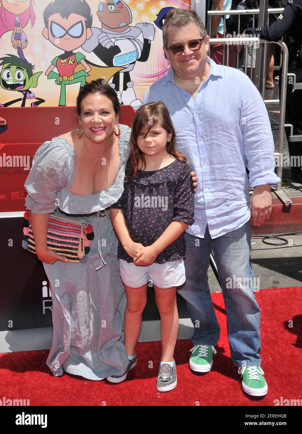 (L-R) Meredith Salenger, Daughter and Patton Oswalt at the "Teen Titans ...