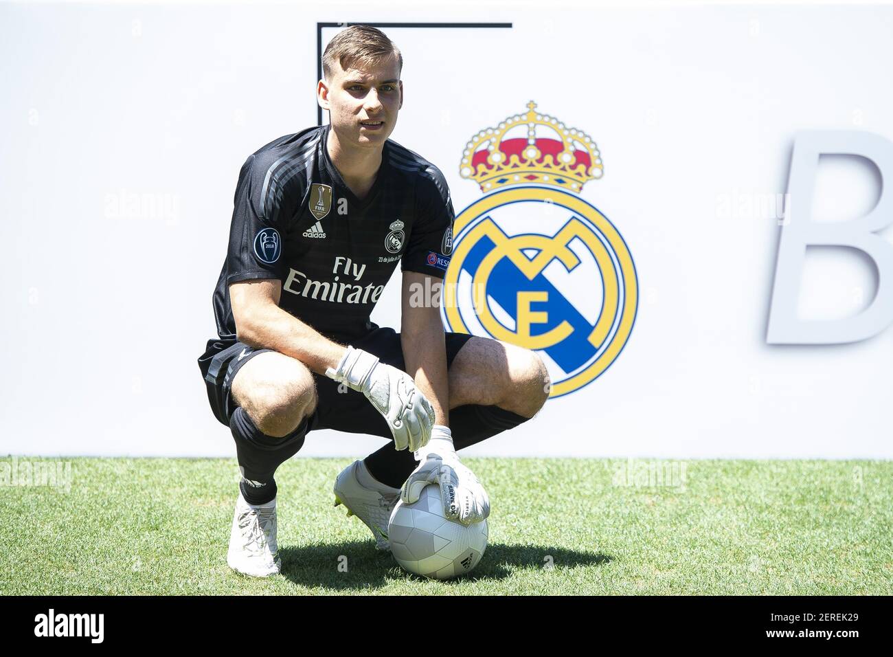 Andriy Lunin during his presentation as new Real Madrid goalkeeper at ...