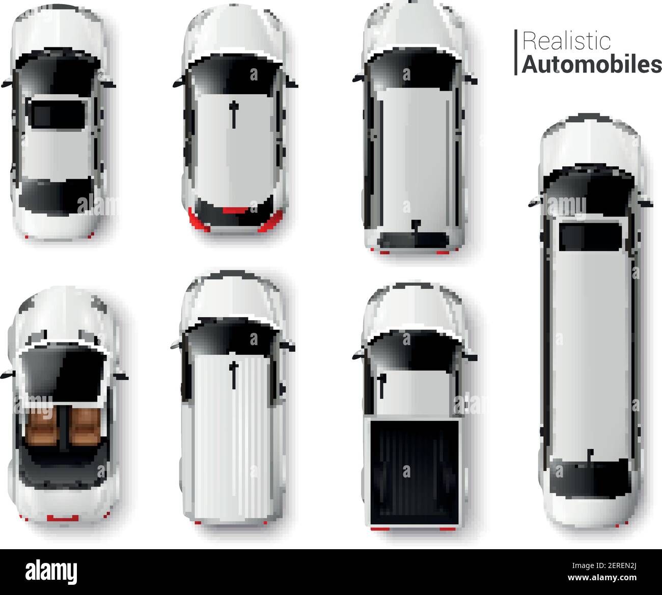White cars top view realistic set isolated vector illustration Stock ...