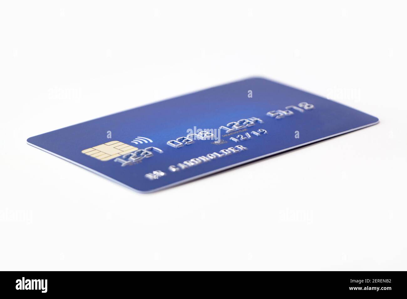 Blank blue credit card on white background Stock Photo - Alamy