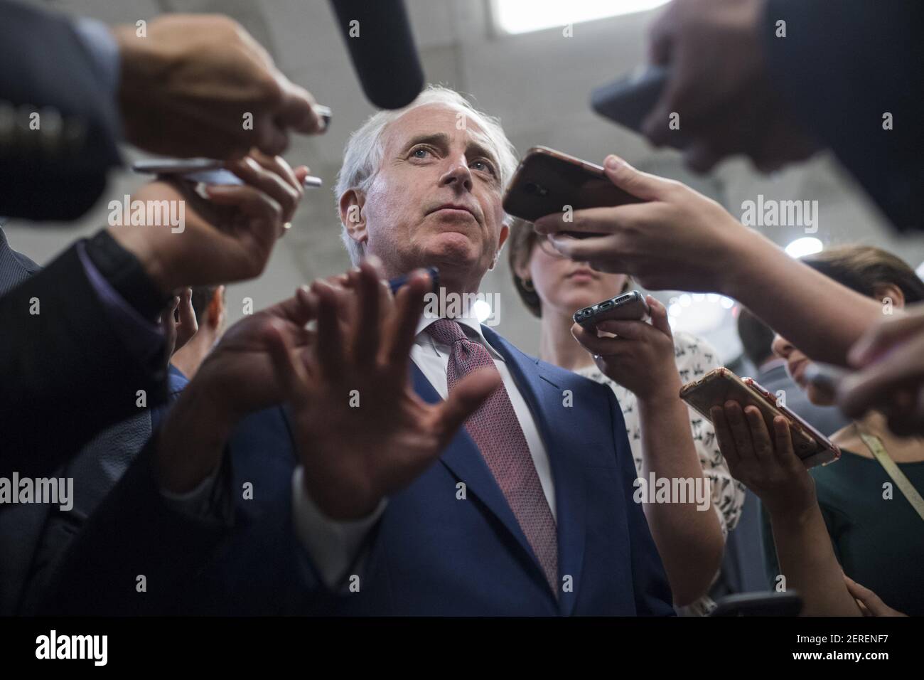 UNITED STATES - JULY 24: Sen. Bob Corker, R-Tenn., talks with reporters ...