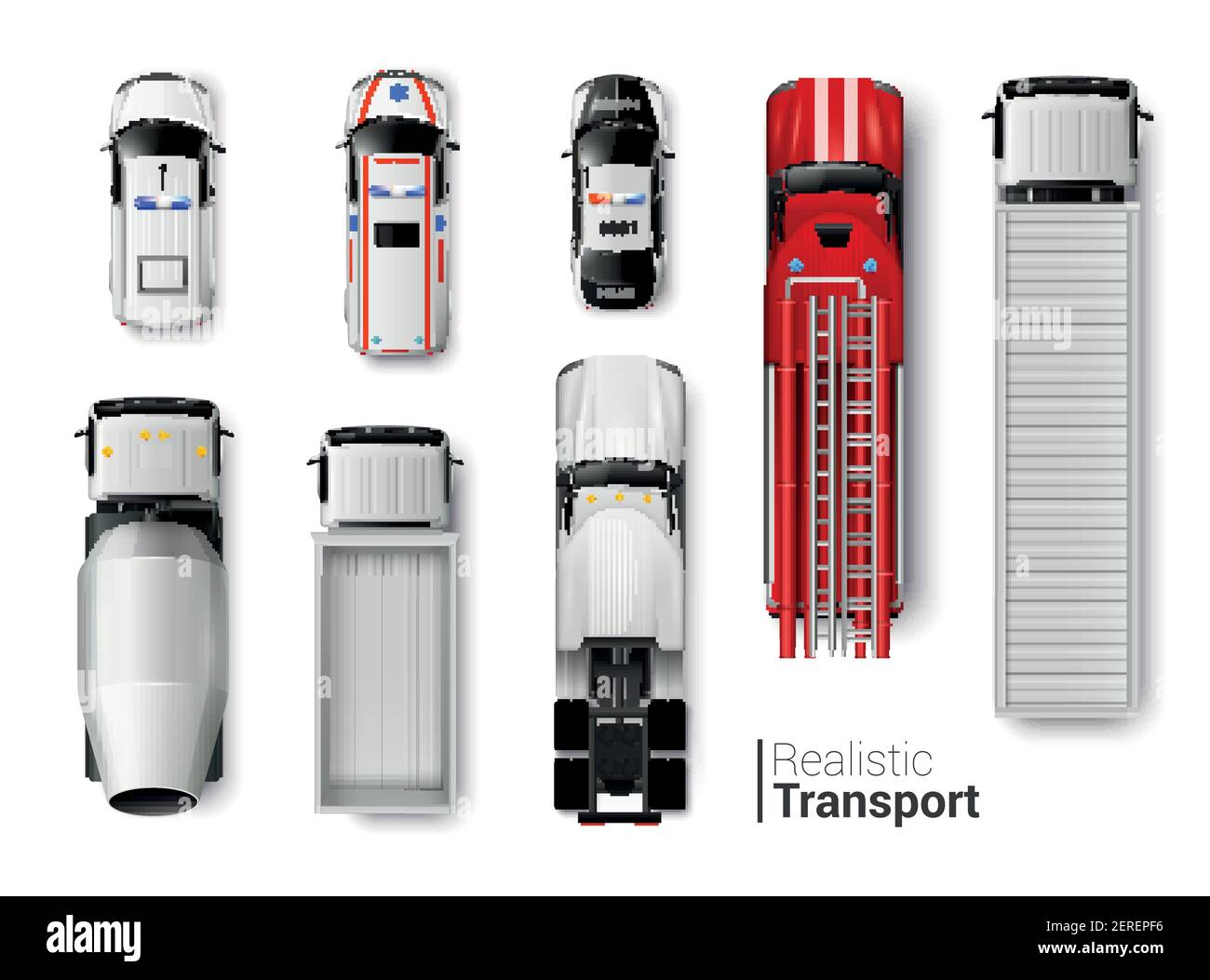 Special vehicles top view realistic set isolated vector illustration ...