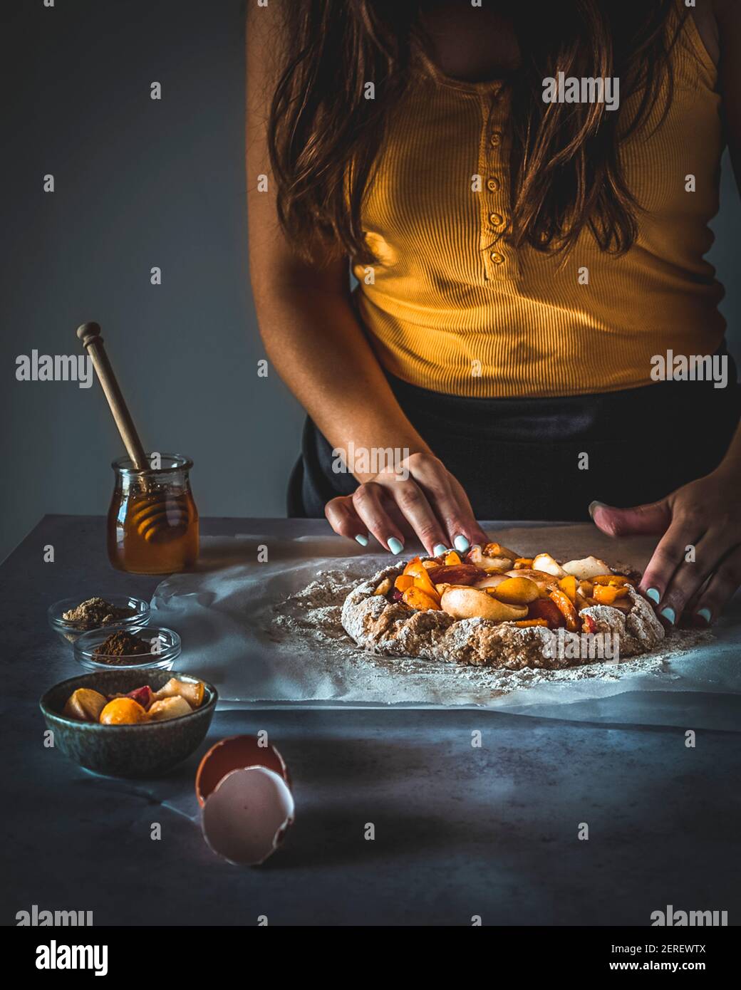 Stone fruit galette process shot Stock Photo - Alamy