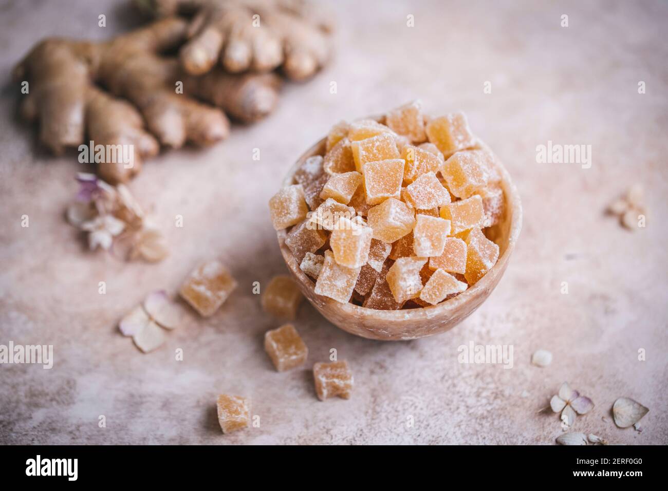 Candied ginger in a small ceramic bowl Stock Photo - Alamy