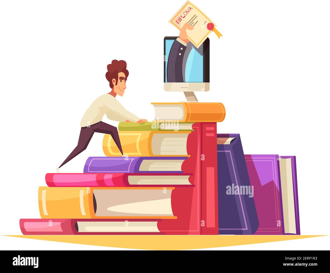 Online courses cartoon composition with graduate student climbing ...