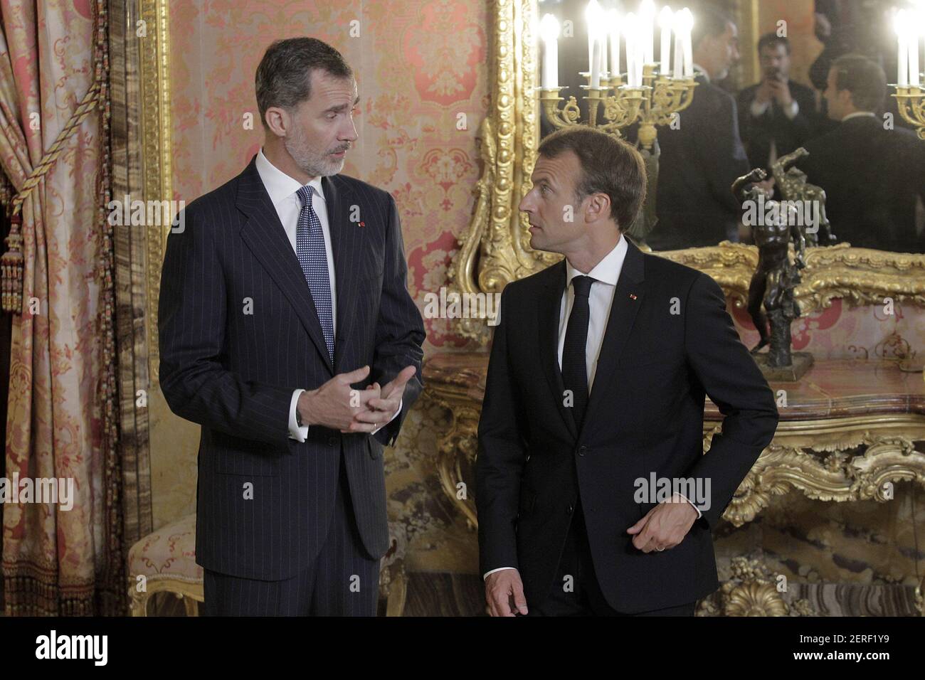 King Felipe VI of Spain (l), receives in the Royal Palace the President ...