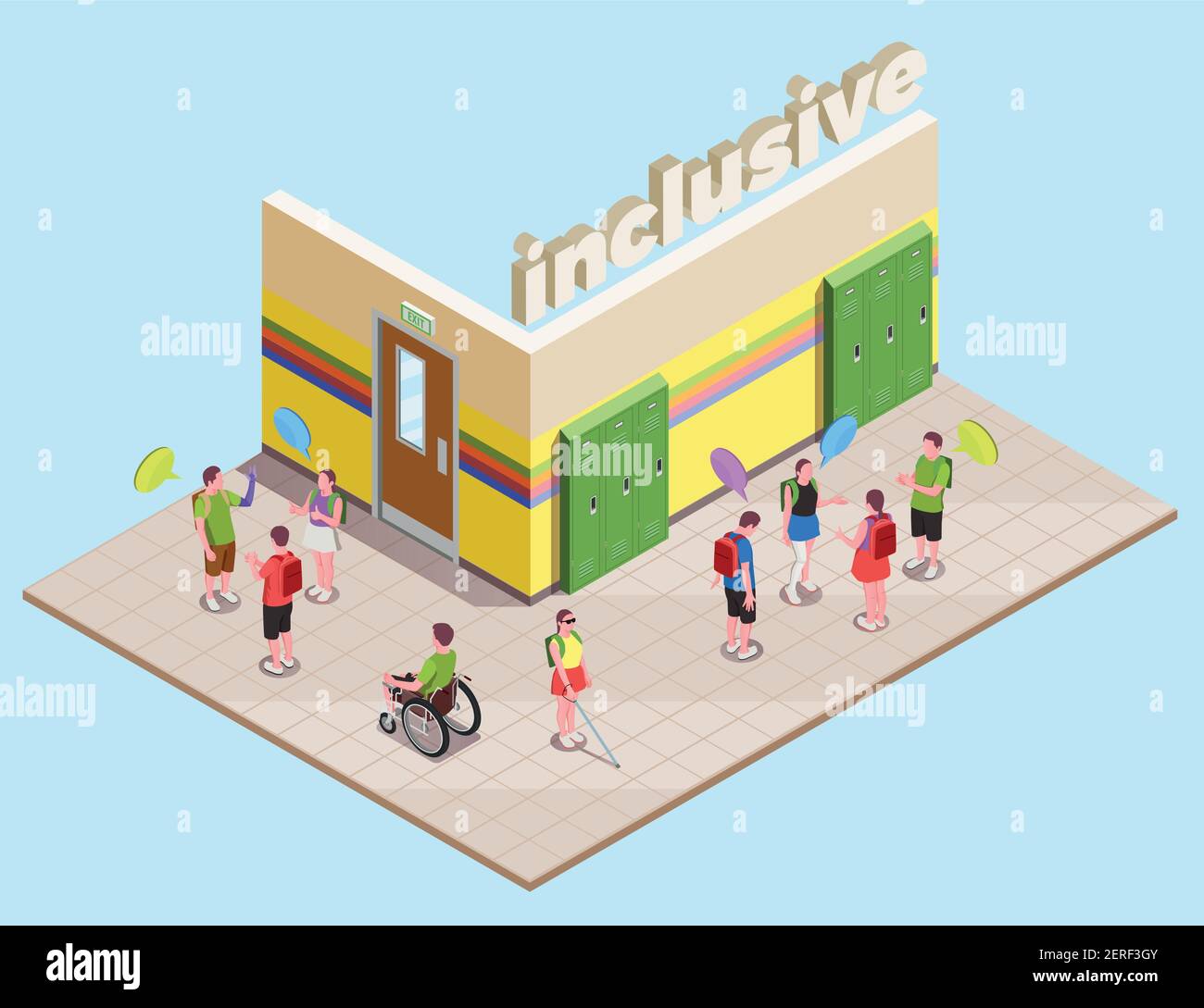 Inclusive education isometric composition with disabled people in ...