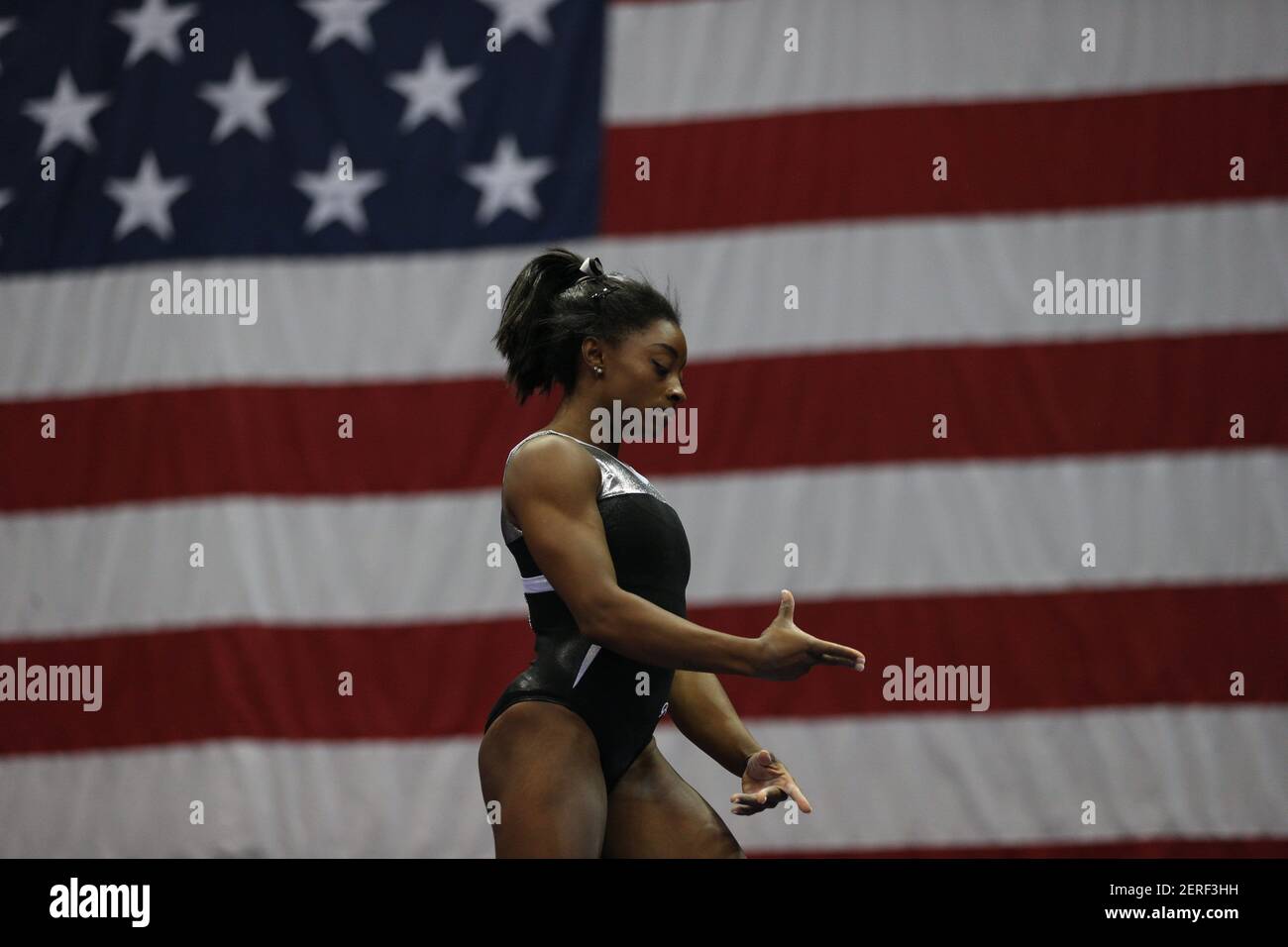July 27, 2018: SIMONE BILES during podium training before the G.K. U.S ...