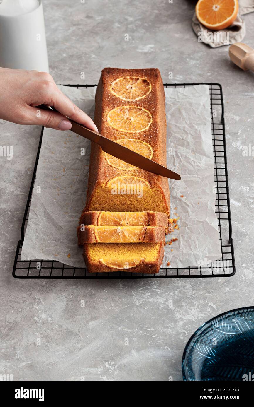 Upside down turmeric and orange cake Stock Photo - Alamy