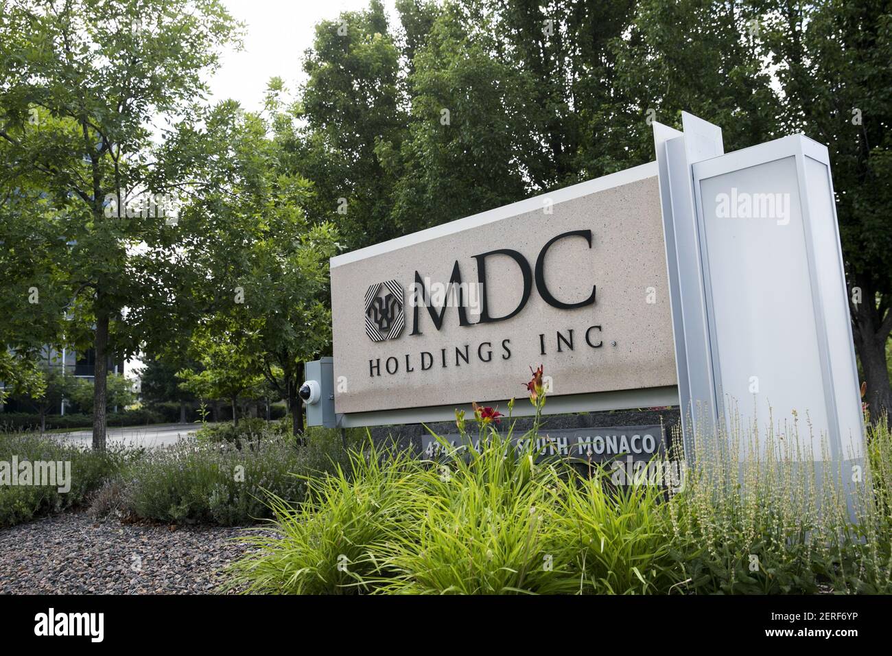 A logo sign outside of the headquarters of MDC Holdings in Denver ...