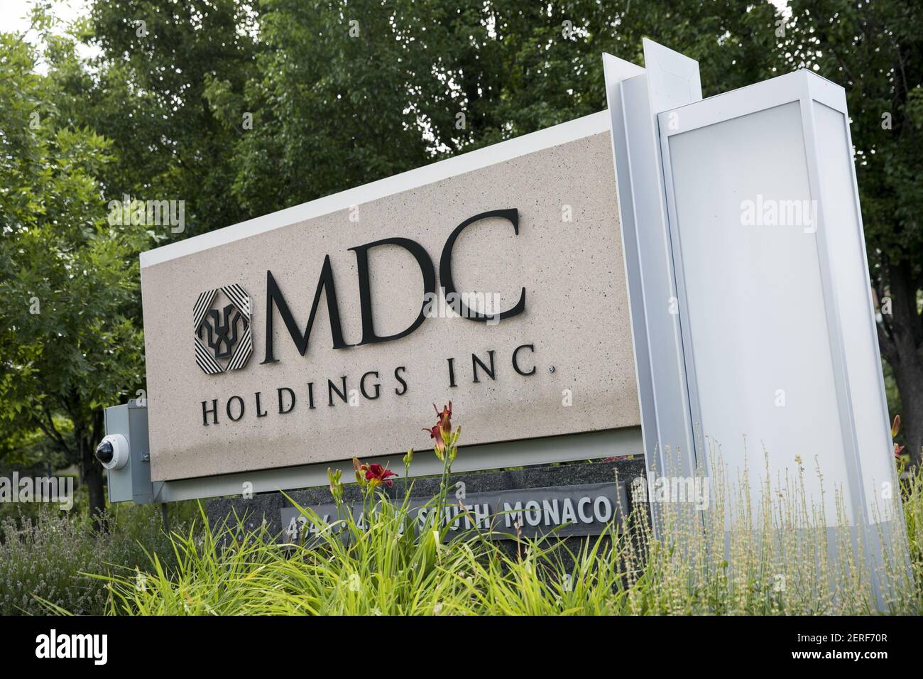 A logo sign outside of the headquarters of MDC Holdings in Denver ...
