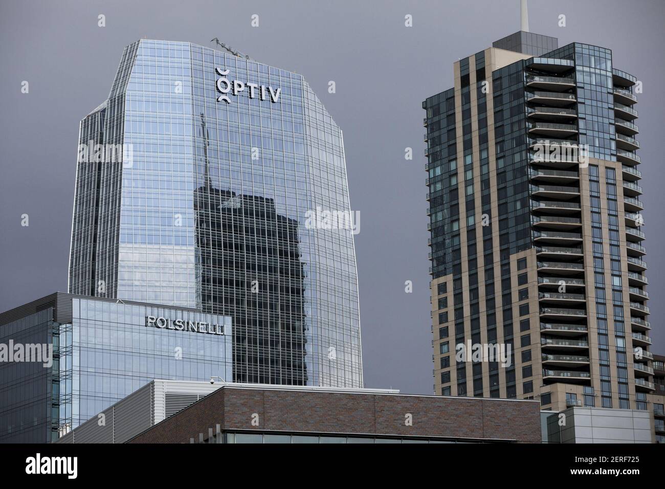 A logo sign outside of the headquarters of Optiv Security, Inc., in ...