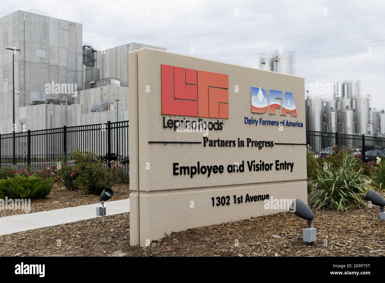 A logo sign outside of a facility occupied by Leprino Foods in Greely ...