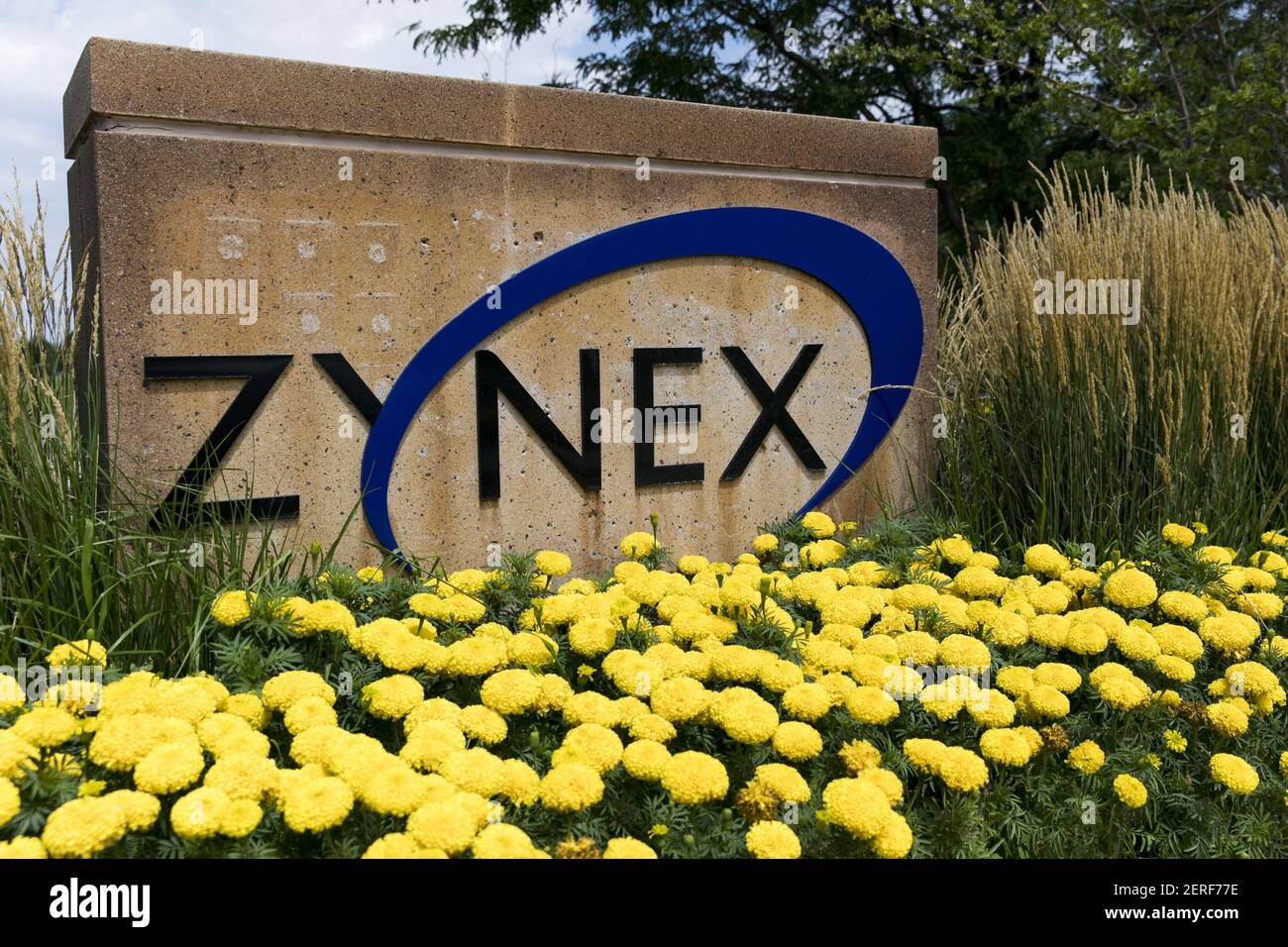 A logo sign outside of the headquarters of Zynex Medical in Englewood ...