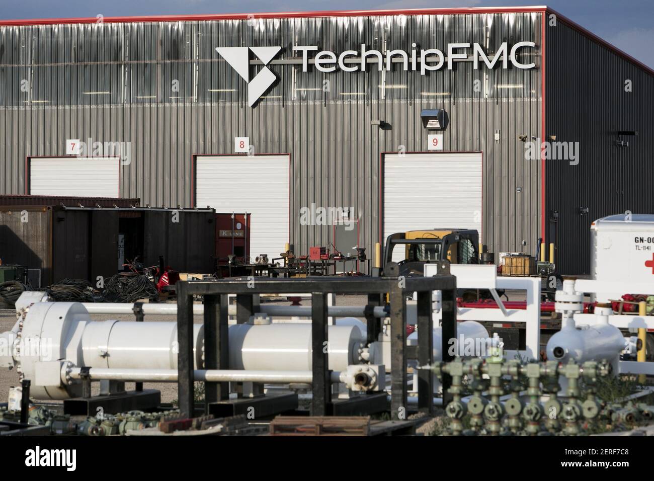 A logo sign outside of a facility occupied by TechnipFMC in Brighton ...