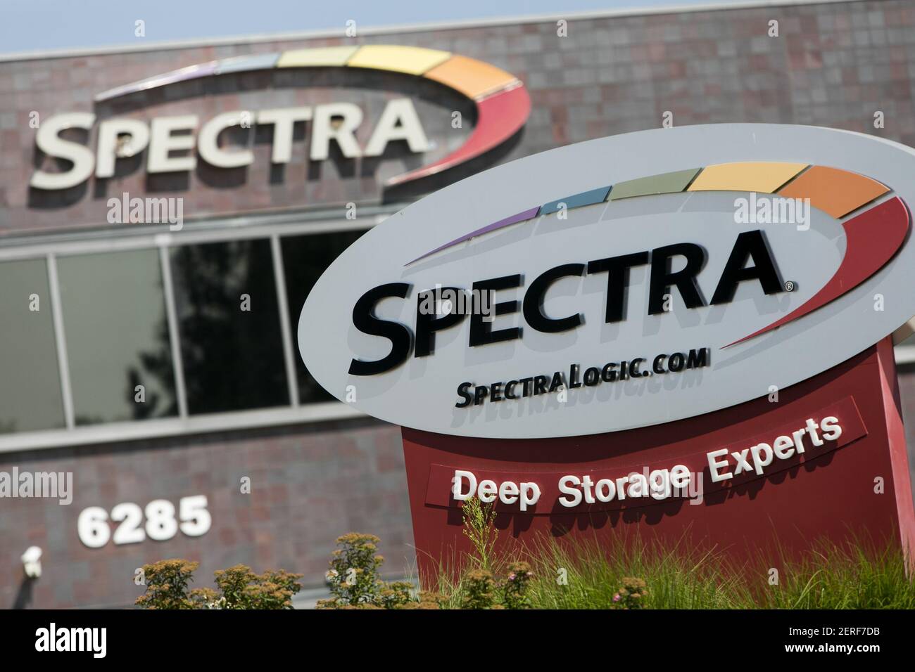 A logo sign outside of the headquarters of Spectra Logic in Boulder ...
