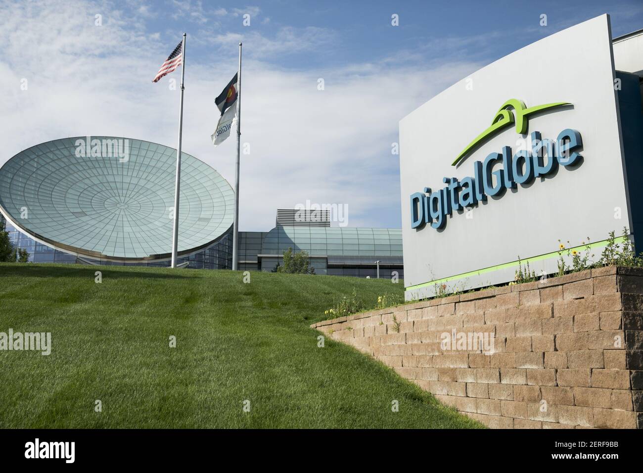 A logo sign outside of the headquarters of DigitalGlobe in Westminster ...