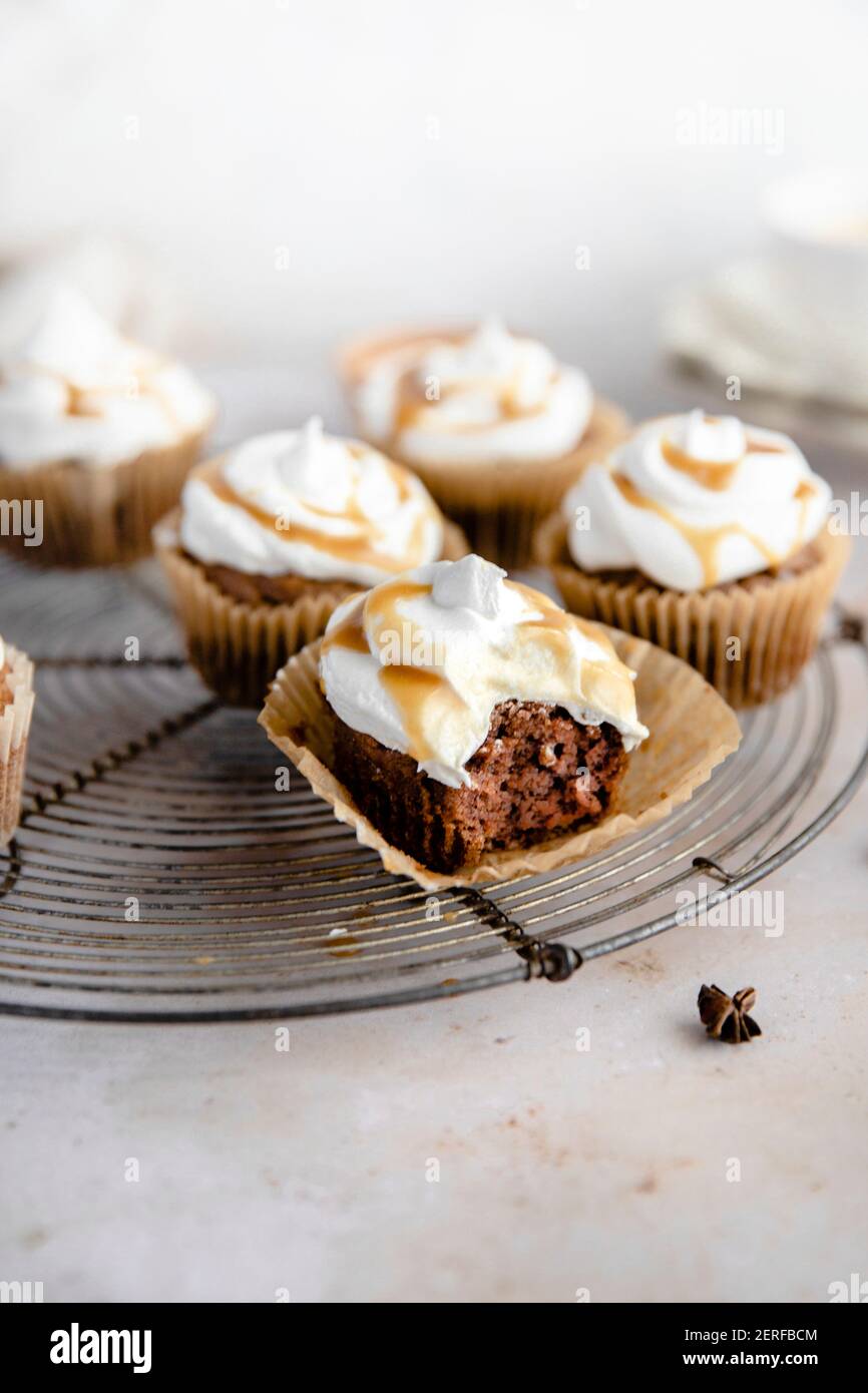 Chai Cupcakes with Caramel Drizzle Stock Photo - Alamy