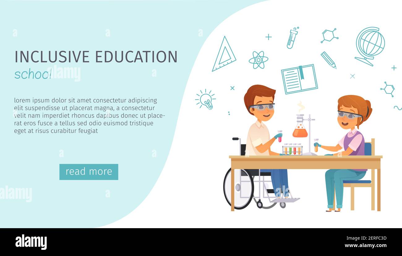 Inclusion inclusive education cartoon banner with school headline and ...