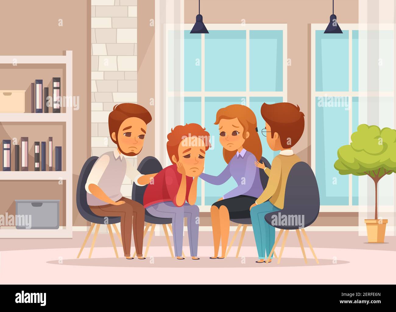 Colored and flat group therapy cartoon composition with psychotherapy ...