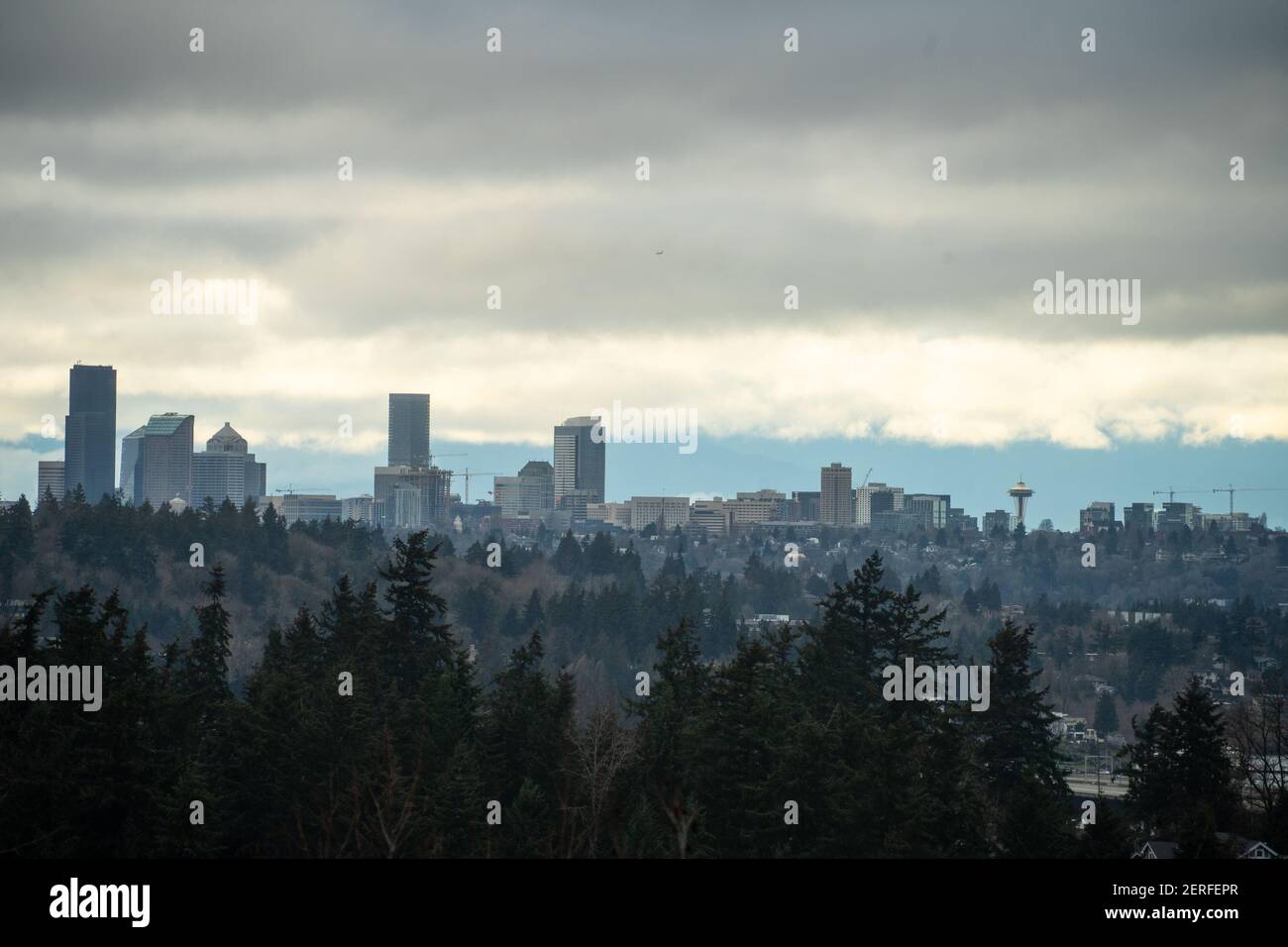 Seattle skyline view on cloudy winter day Stock Photo - Alamy