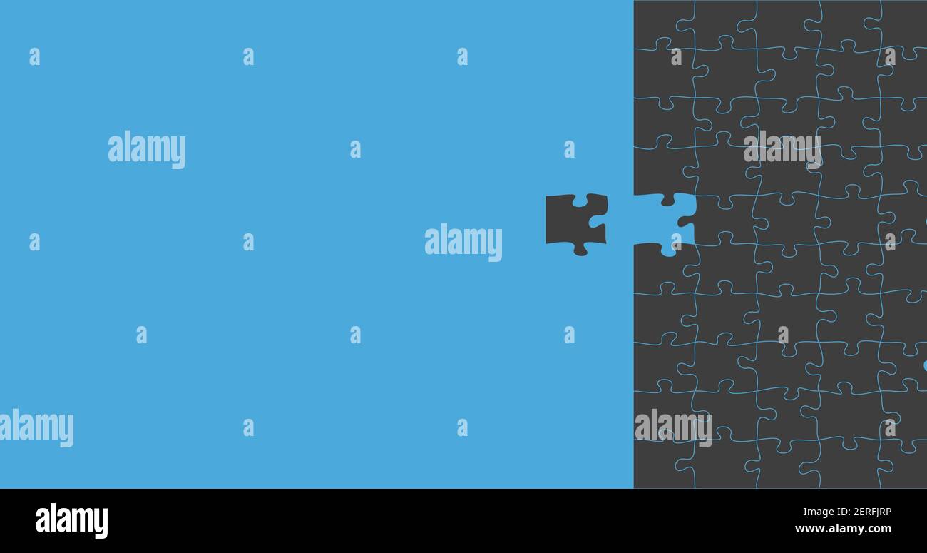 Blue and black Jigsaw puzzle with piece missing. solve the puzzle task ...
