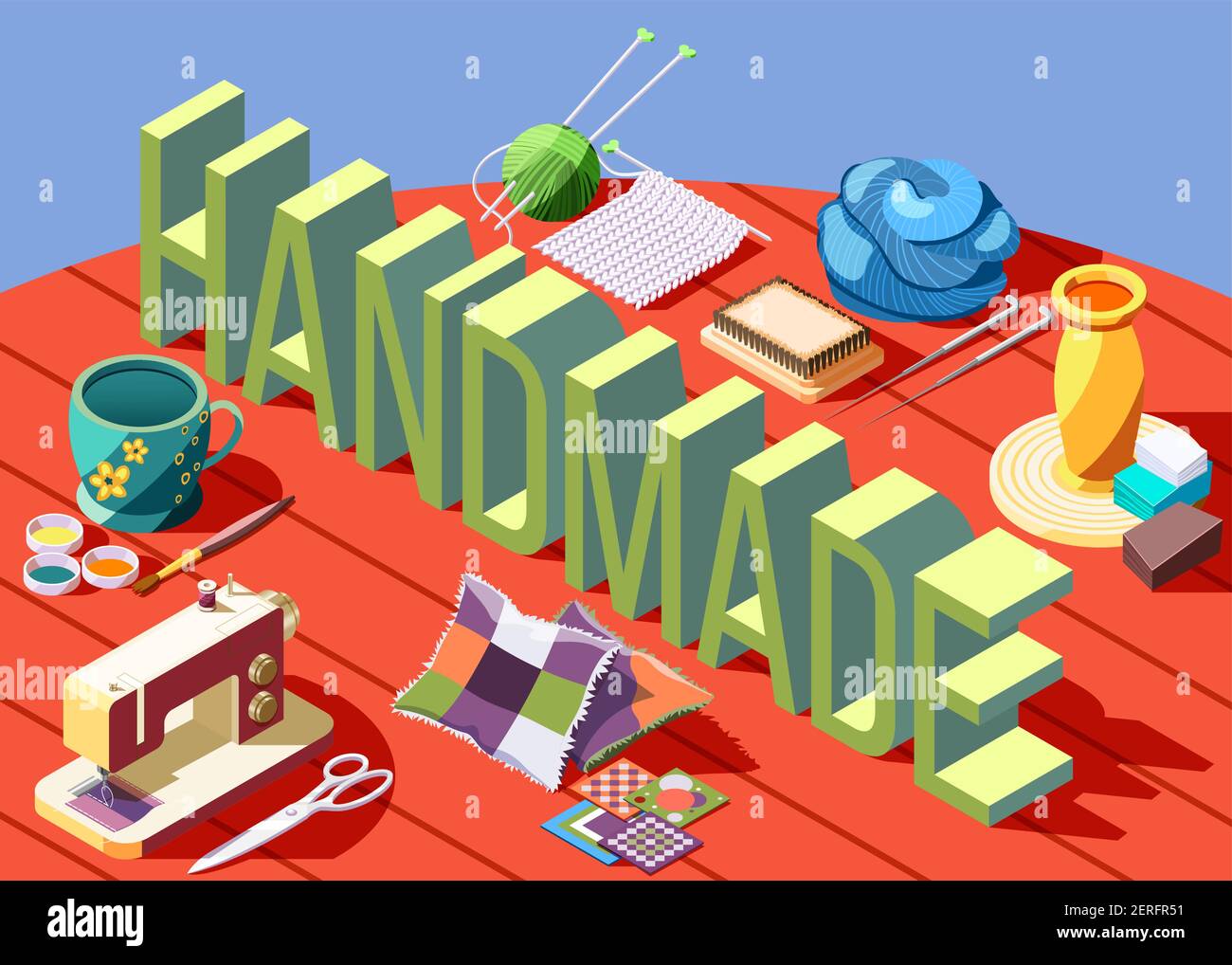 Hobby crafts isometric composition with various tools for creating ...