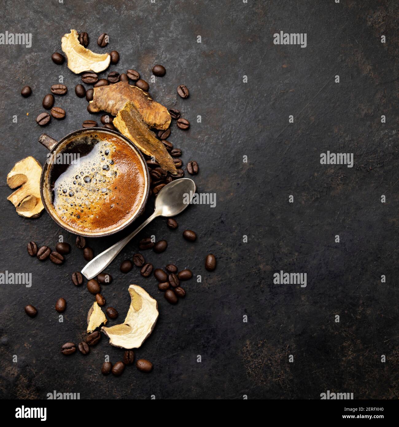 Mushroom Chaga Coffee Superfood Trend-dry and fresh mushrooms and ...