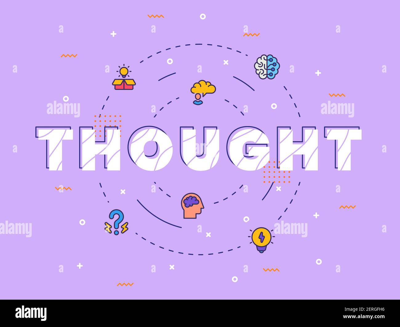thought typography calligraphy word art background of creative icon set ...