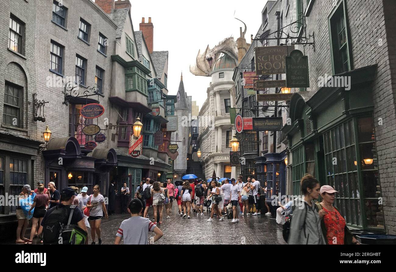 A dragon stands guard atop Gringotts Bank and occasionally breathes ...