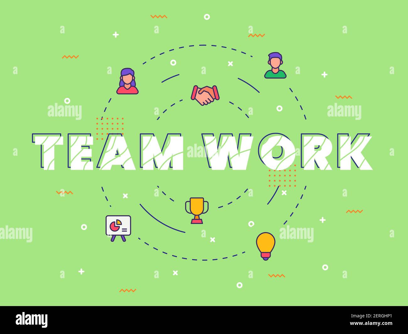 team work typography calligraphy word art with filled color style ...