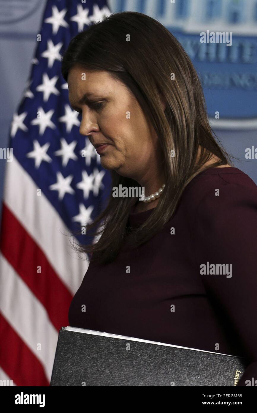 White House press secretary Sarah Huckabee Sanders leaves the Brady ...
