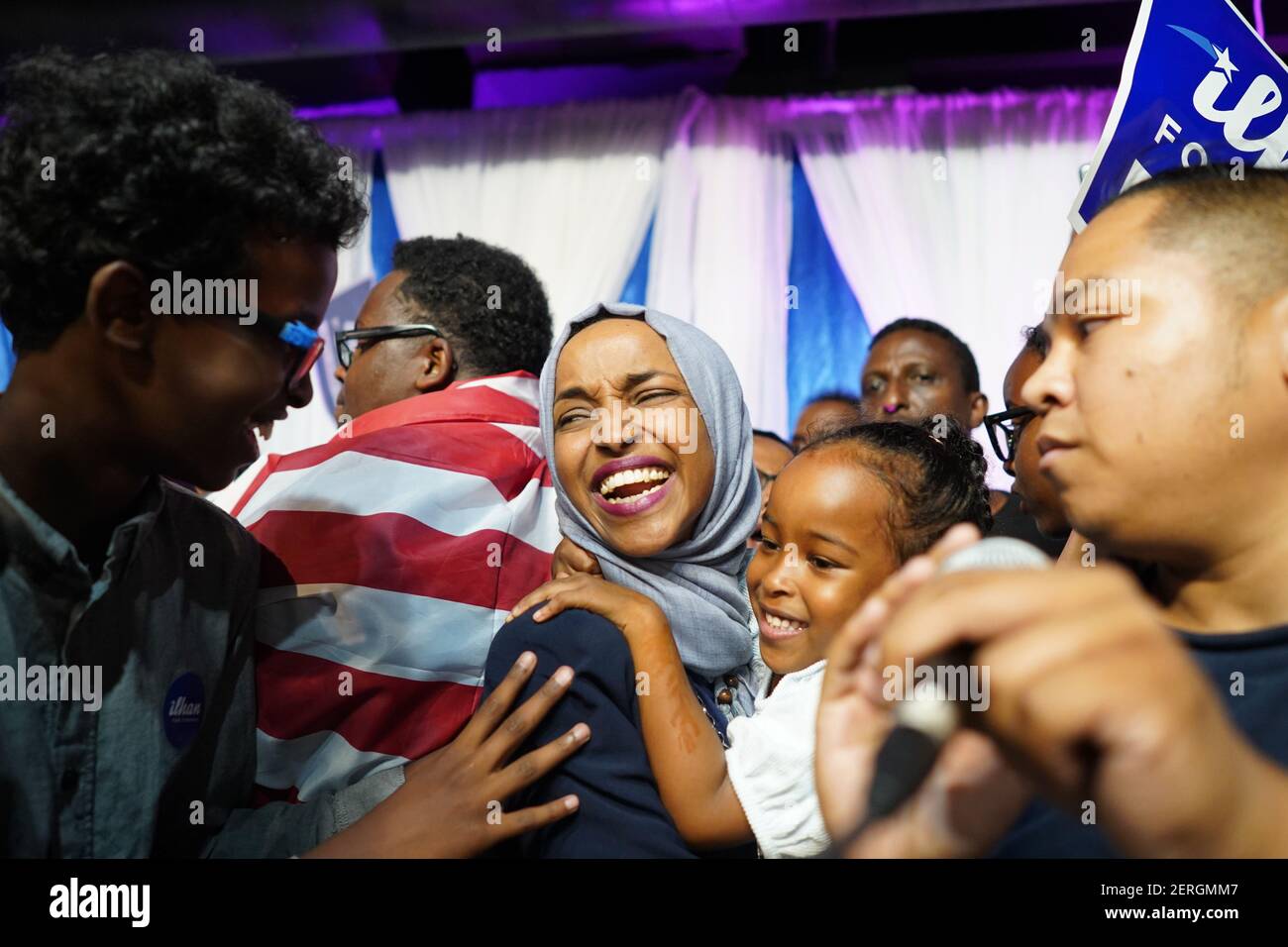 Rep. Ilhan Omar celebrates with her children after her primary victory ...