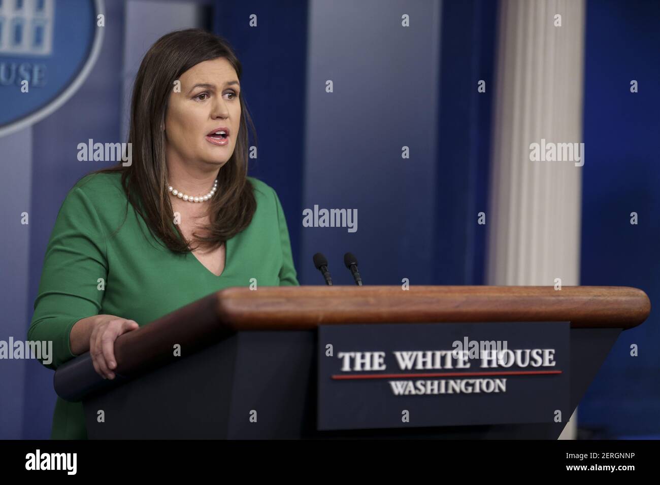 White House press secretary Sarah Huckabee Sanders speaks during the ...
