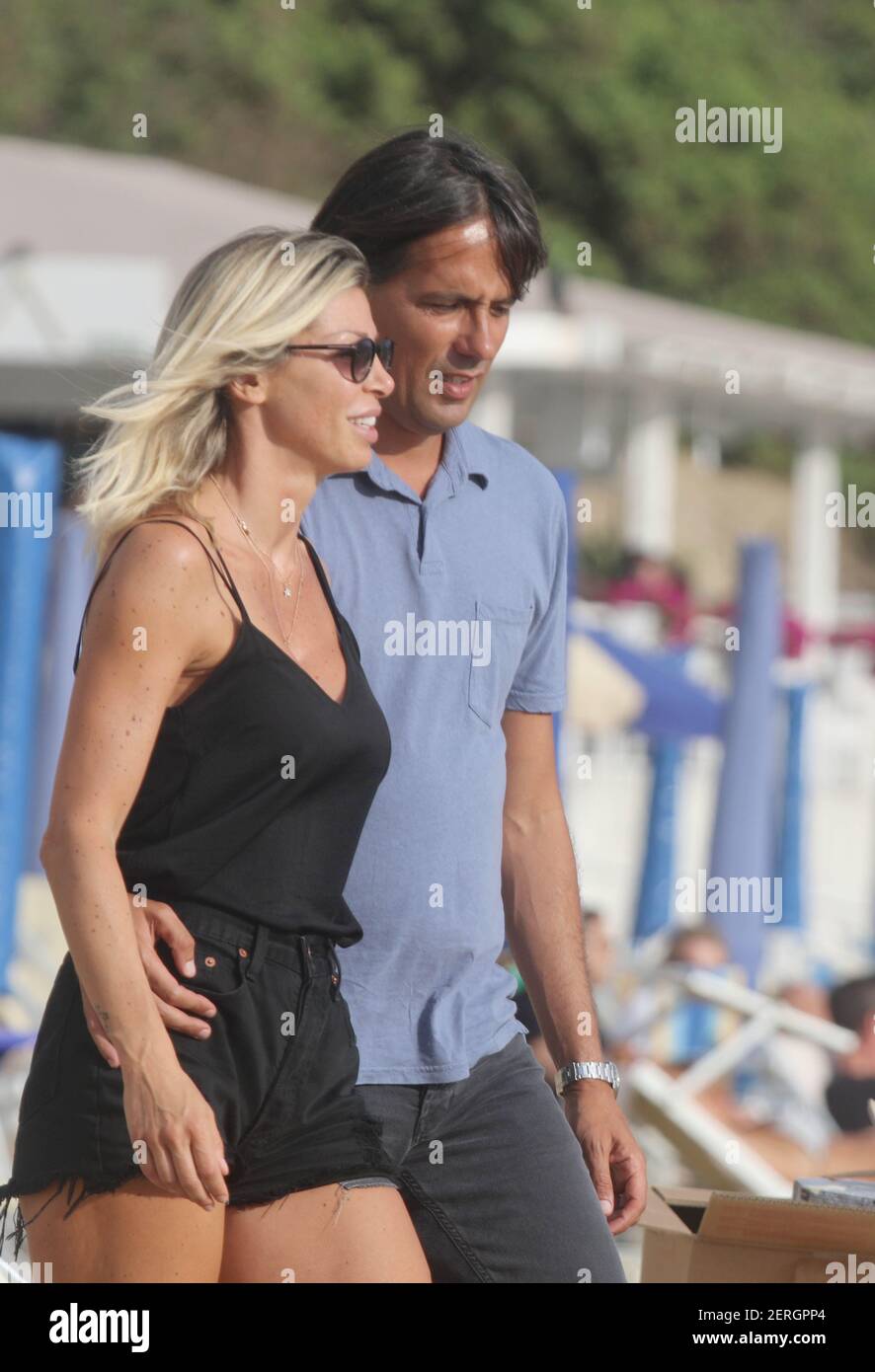Lazio coach Simone Inzaghi and his wife Gaia Lucariello at the sea in ...