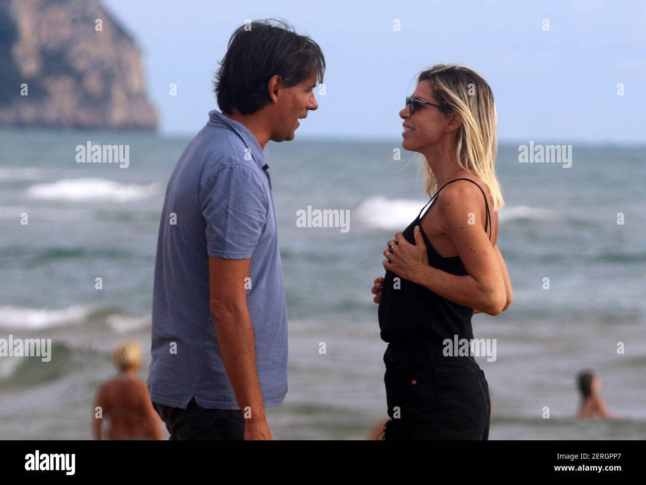 Lazio coach Simone Inzaghi and his wife Gaia Lucariello at the sea in ...