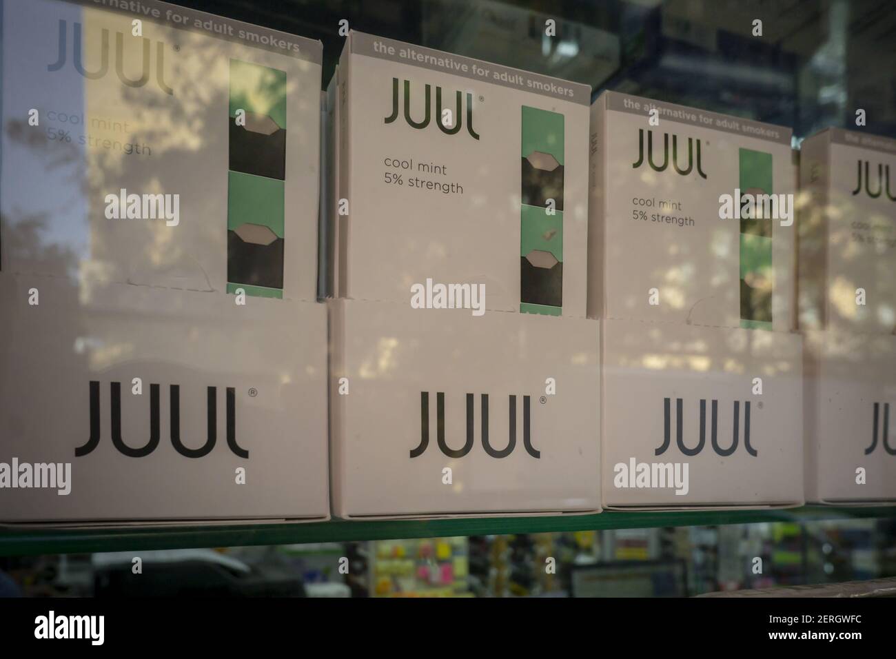 A selection of the popular Juul brand vaping supplies on display in the ...