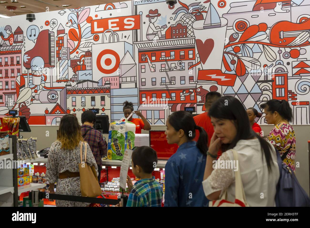 Shoppers on line toe check-out in a Target store in the Lower East Side ...