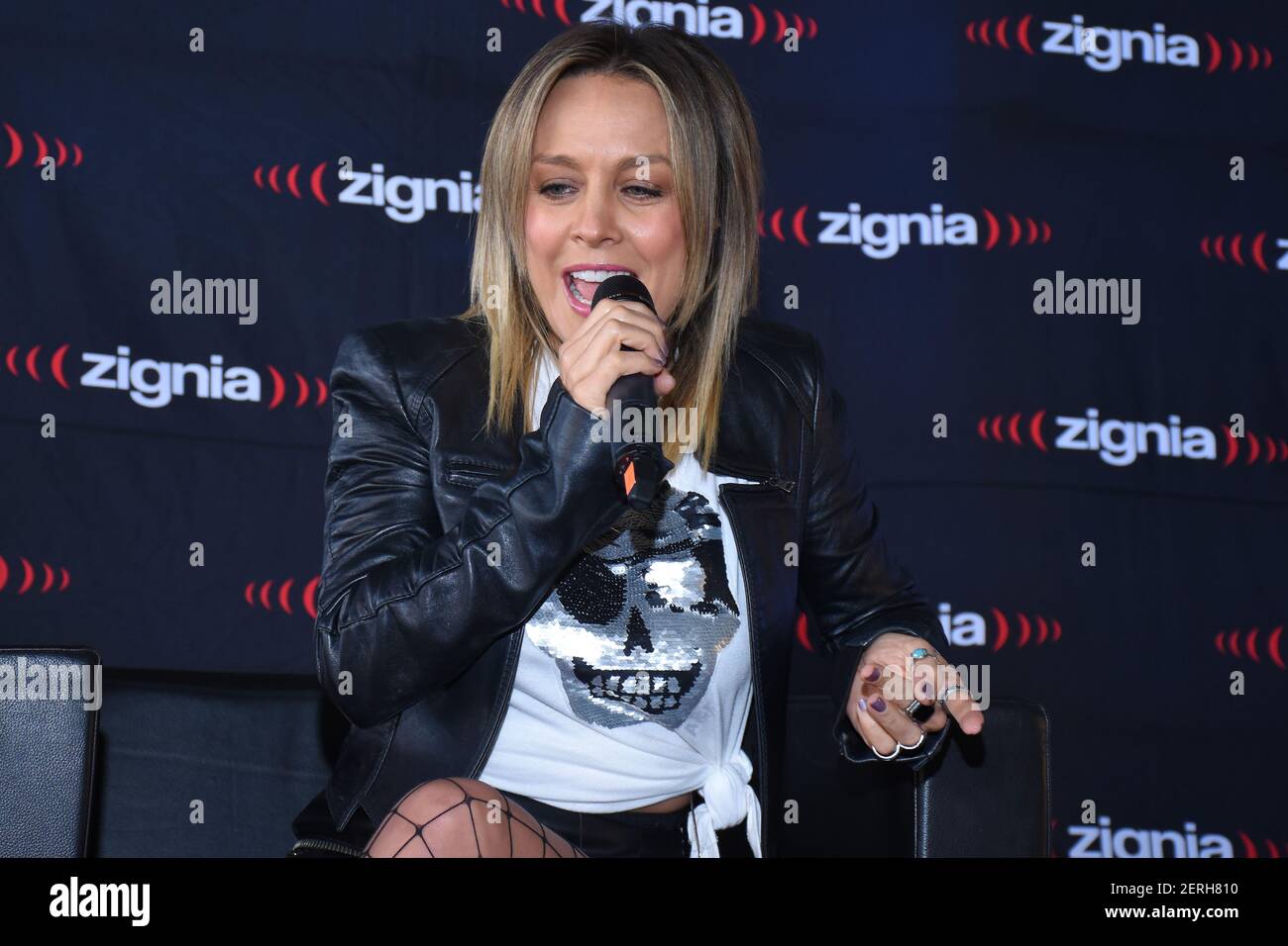 Singer Maria Fernanda Blazquez Gil 'Fey' attends a press conference to ...