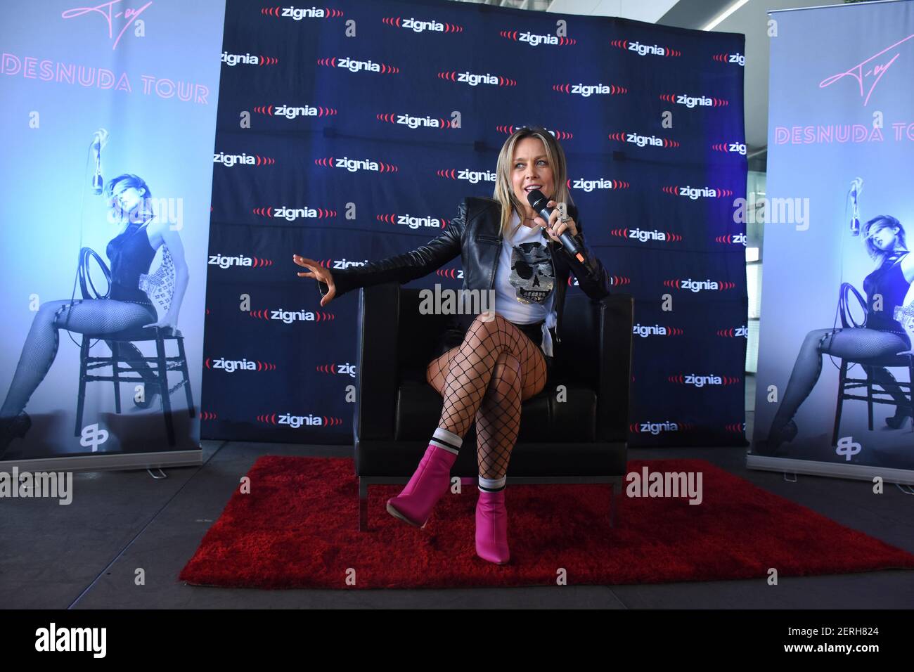Singer Maria Fernanda Blazquez Gil 'Fey' attends a press conference to ...