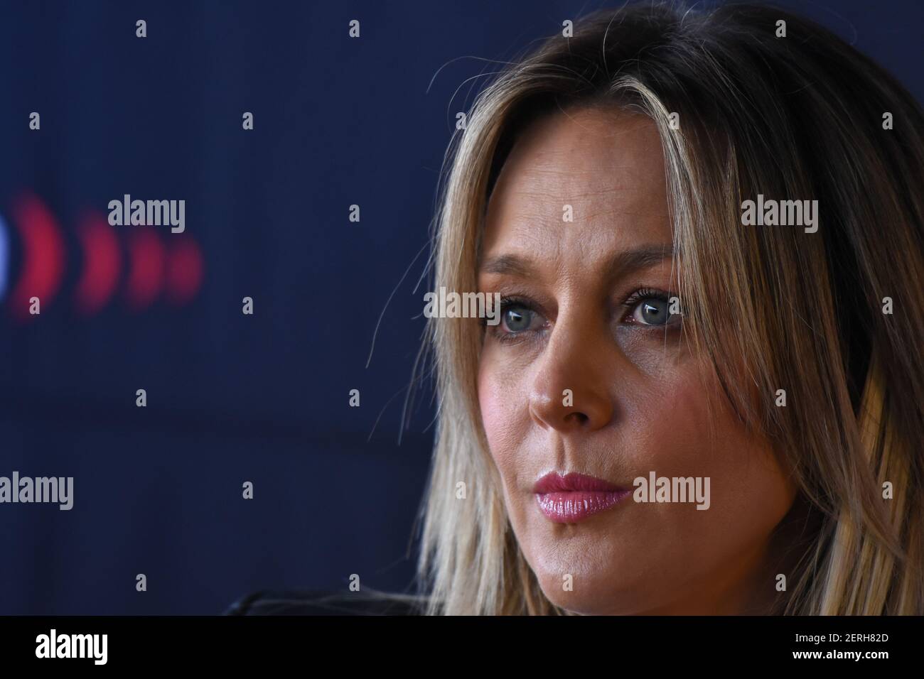 Singer Maria Fernanda Blazquez Gil 'Fey' attends a press conference to ...