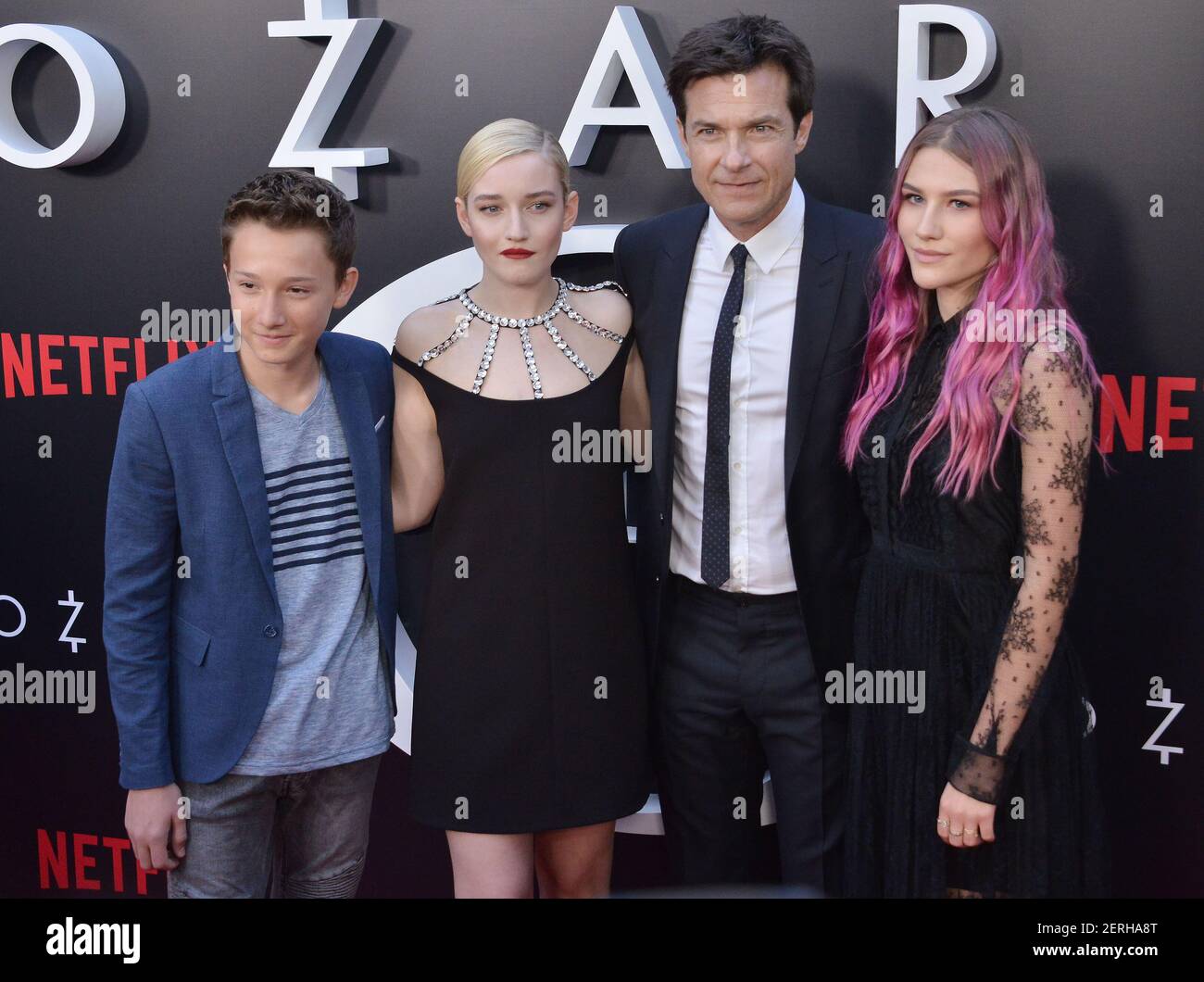 (L-R) Skylar Gaertner, Julia Garner, Jason Bateman and Sofia Hublitz at ...
