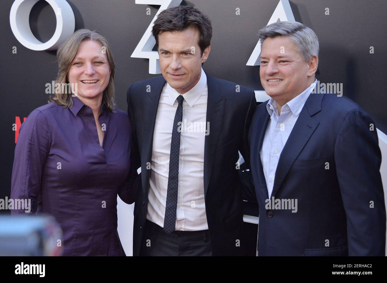(L-R) Cindy Holland, Jason Bateman and Ted Sarandos at Netflix's "Ozark ...