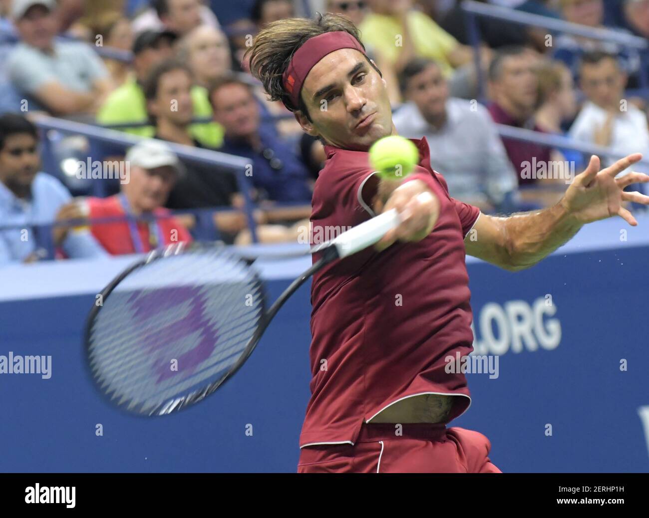 Roger Federer ( SUI) in first round US Open action against Yoshihito ...
