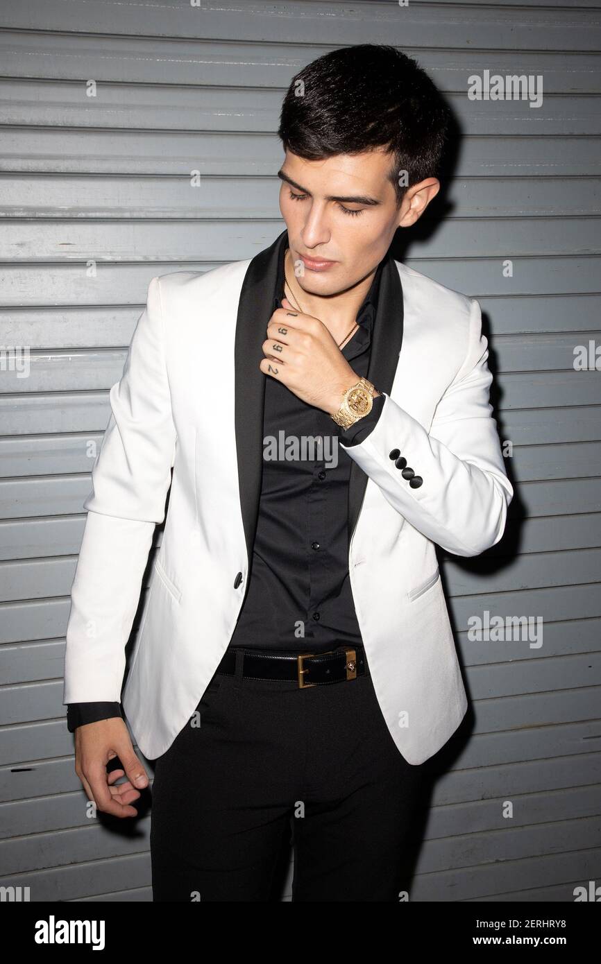 MIAMI, FL - AUG 29: Mexican regional artist Adriel Favela posses ...