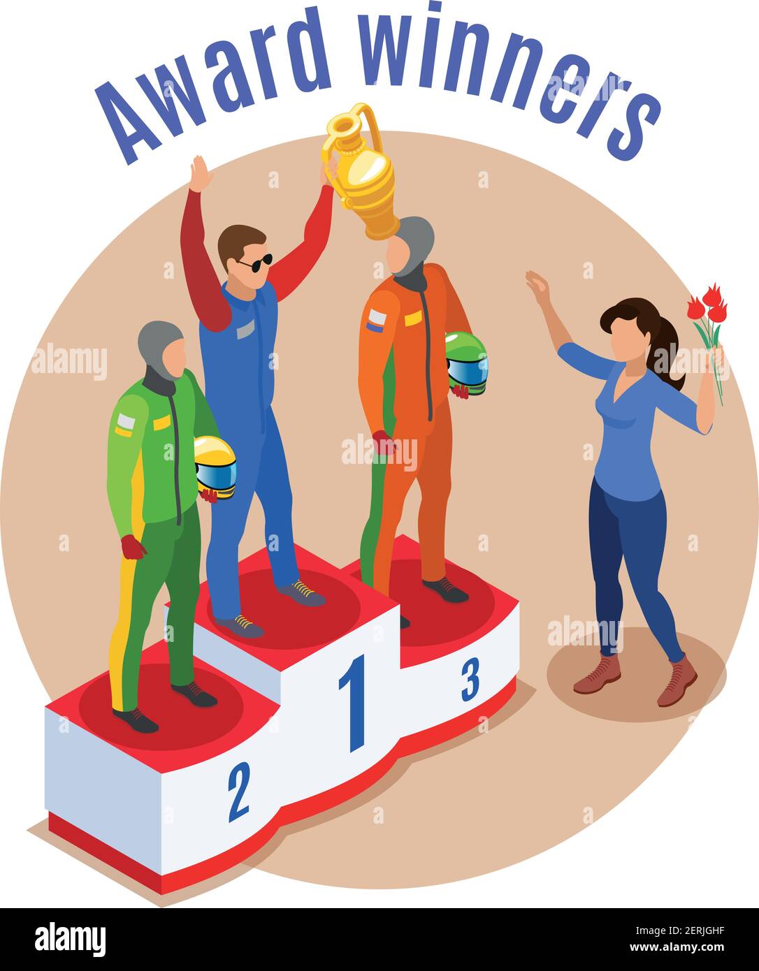 Racing sports concept with award winners symbols isometric vector ...