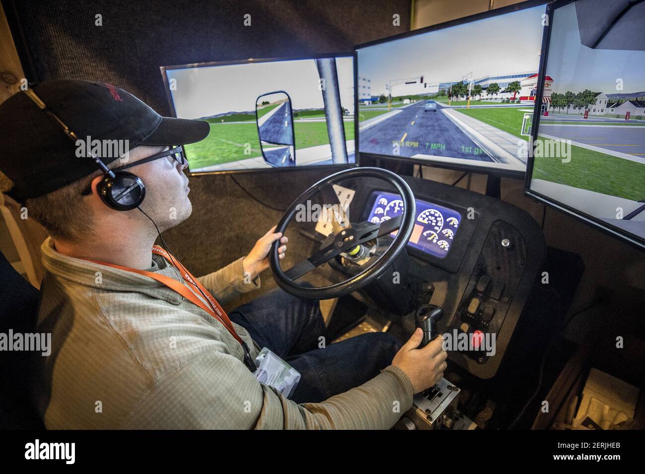 Cody Pinkerton learns how to shift a sixth speed truck on a simulator ...