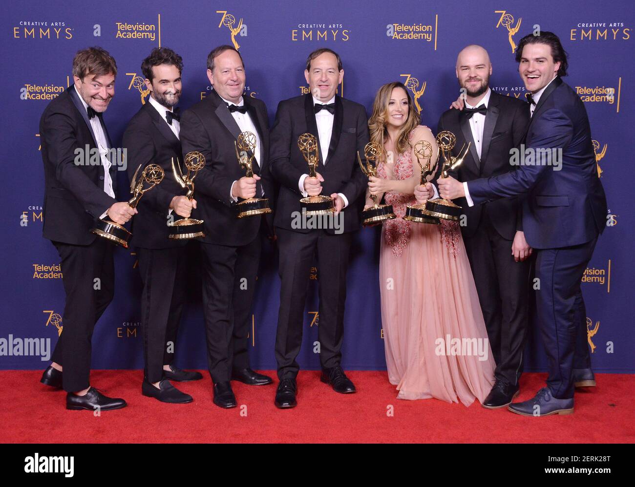 Mark Duplass, left, Jay Duplass, Josh Braun, Dan Braun, Juliana Lembi ...